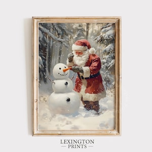 Vintage Santa Building Snowman Print, Christmas Printable Wall Art ...
