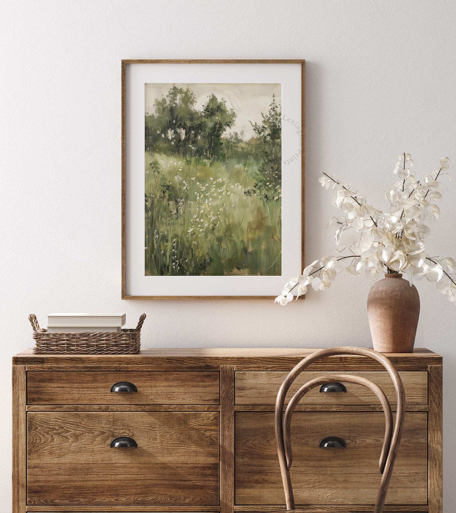 Spring Printable Wildflower Field Landscape Painting, Green Spring ...