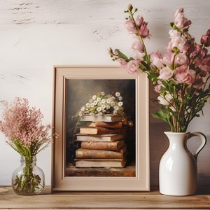 Book Stack Art Rustic Spring Wall Art Farmhouse Spring Print Spring ...