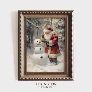 Vintage Santa Building Snowman Print, Christmas Printable Wall Art ...