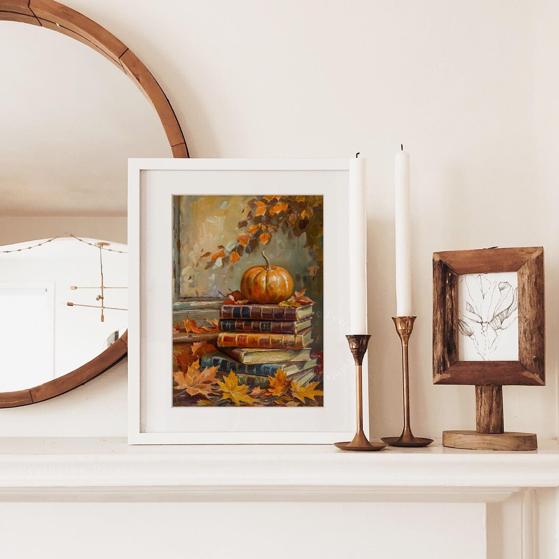 Vintage Book Stack Fall Printable Wall Art, Fall Print Pumpkin Wall Art ...