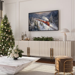 Christmas Train Art Christmas Frame TV Art Christmas Wall Art Forest ...