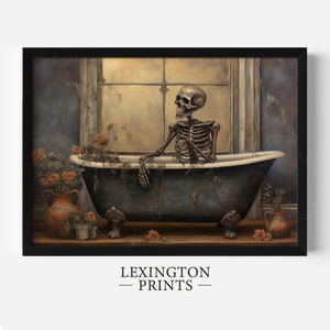 Bathtub Skeleton Halloween Decor Printable Bathroom Decor Painting ...
