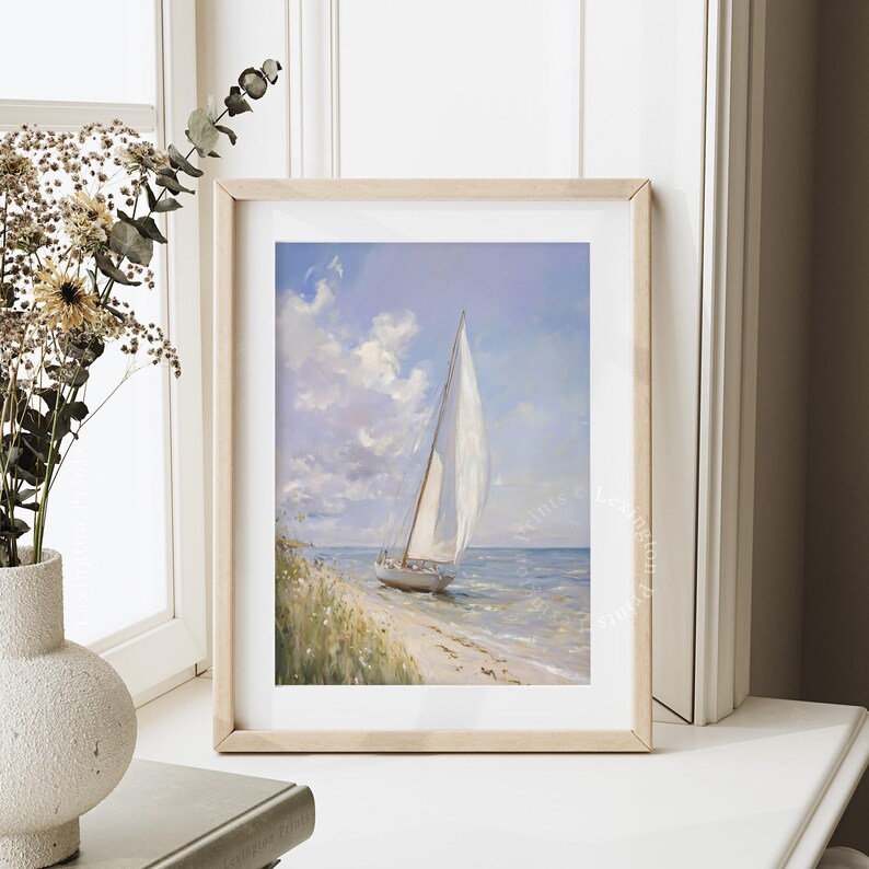 Coastal Sailboat Print, Summer PRINTABLE Wall Art, Beach Print Coastal ...