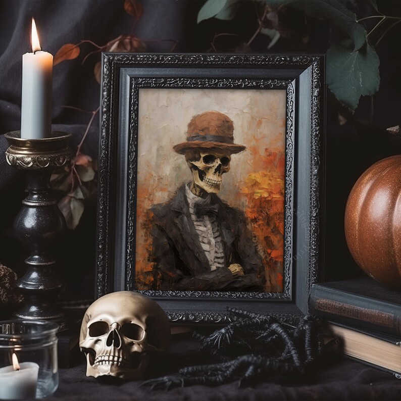 Skeleton Halloween Wall Art Skeleton Suit Printable Rustic Halloween ...