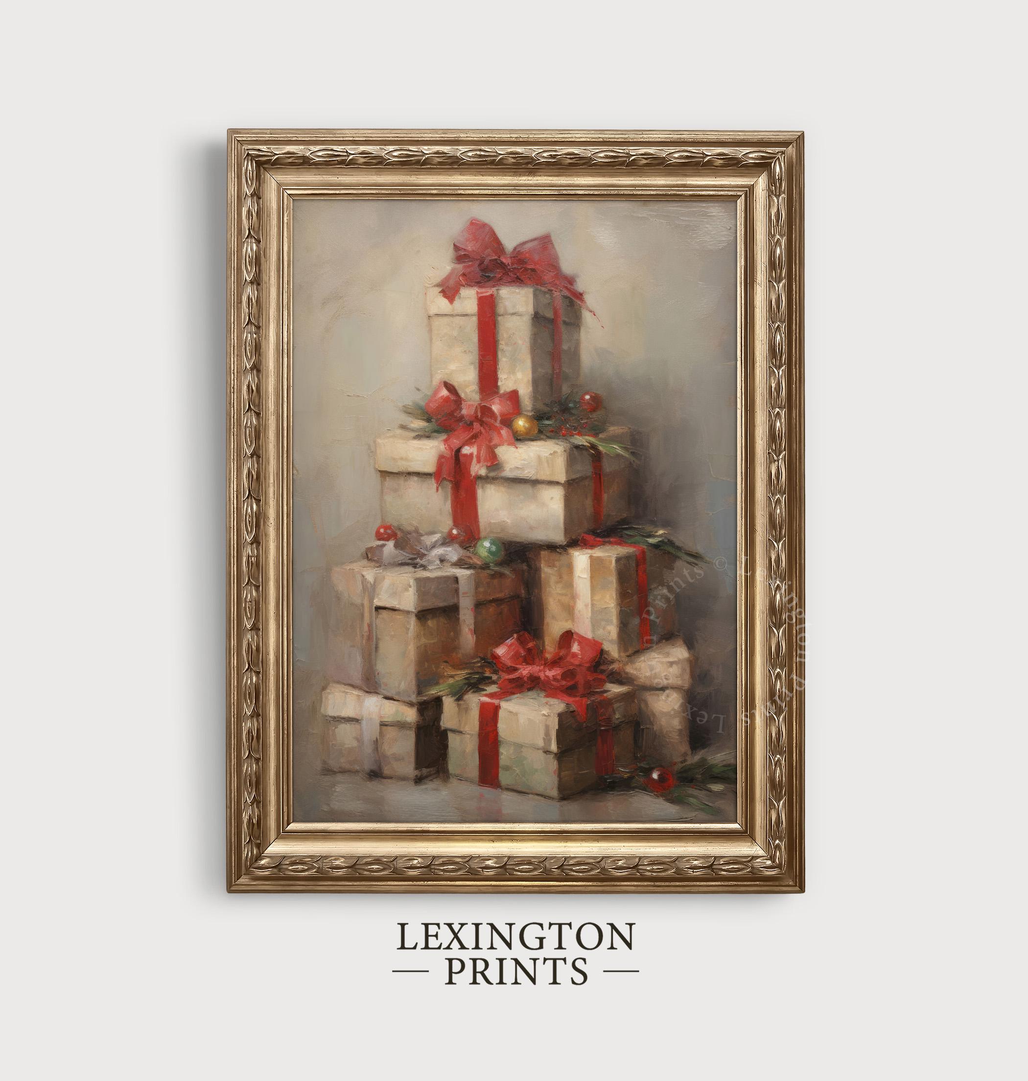Gift Stack Christmas Decor Christmas Wall Art Printable Vintage ...