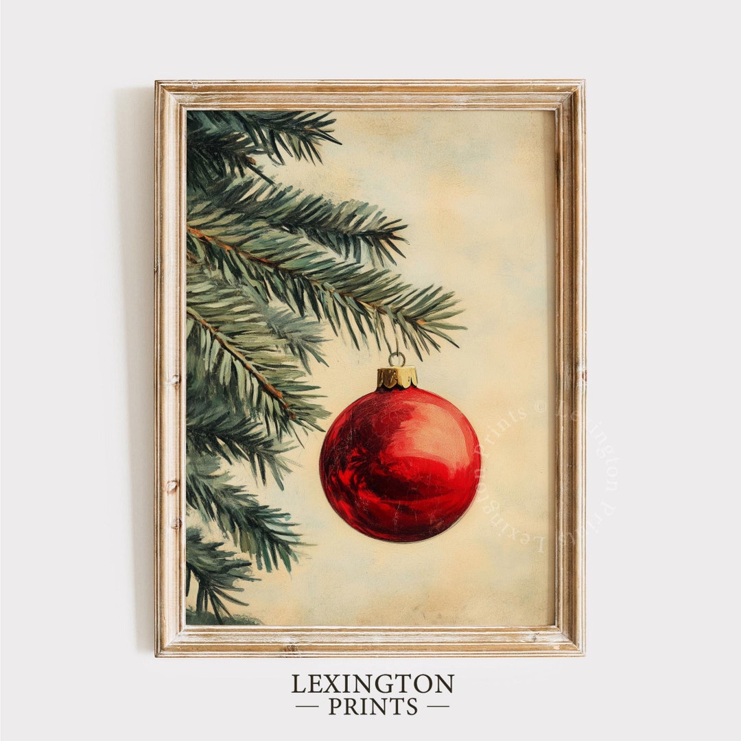 Red Ornament Print Christmas Printable Wall Art, Christmas Ornament ...