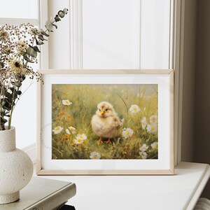 Baby Chick in Wildflower Field Printable, Spring Print Chicken Painting ...