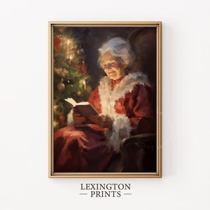 Vintage Christmas Wall Art Mrs Claus Reading Book Printable Christmas ...