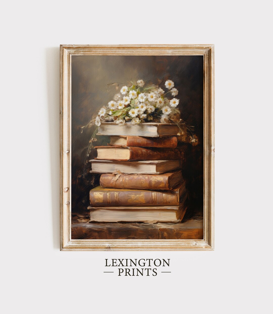 Book Stack Art Rustic Spring Wall Art Farmhouse Spring Print Spring Decor Dark Academia Decor ...