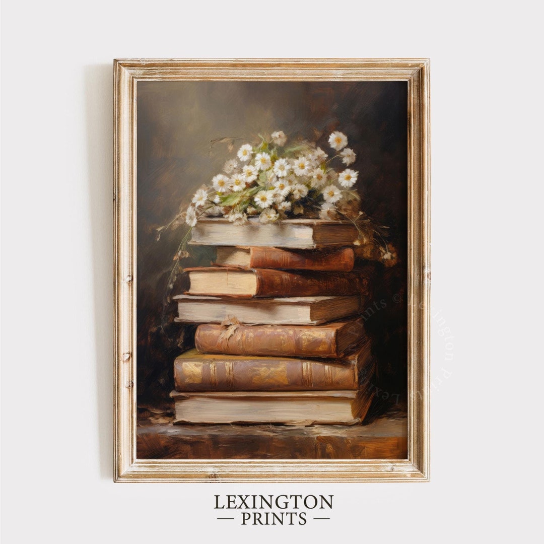 Book Stack Art Rustic Spring Wall Art Farmhouse Spring Print Spring ...