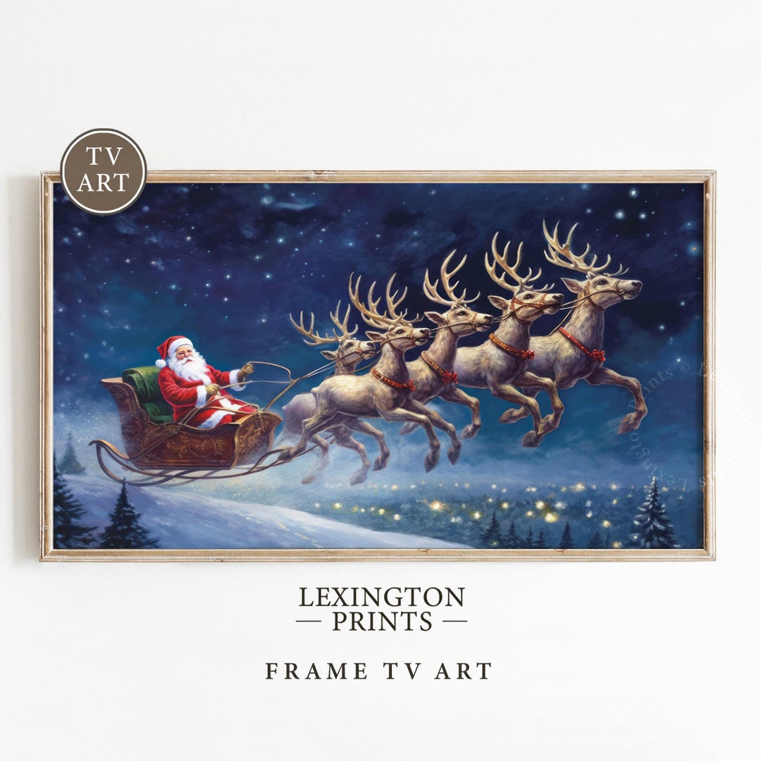 Santa Sleigh Christmas Frame TV Art Christmas Santa Christmas Wall Art ...