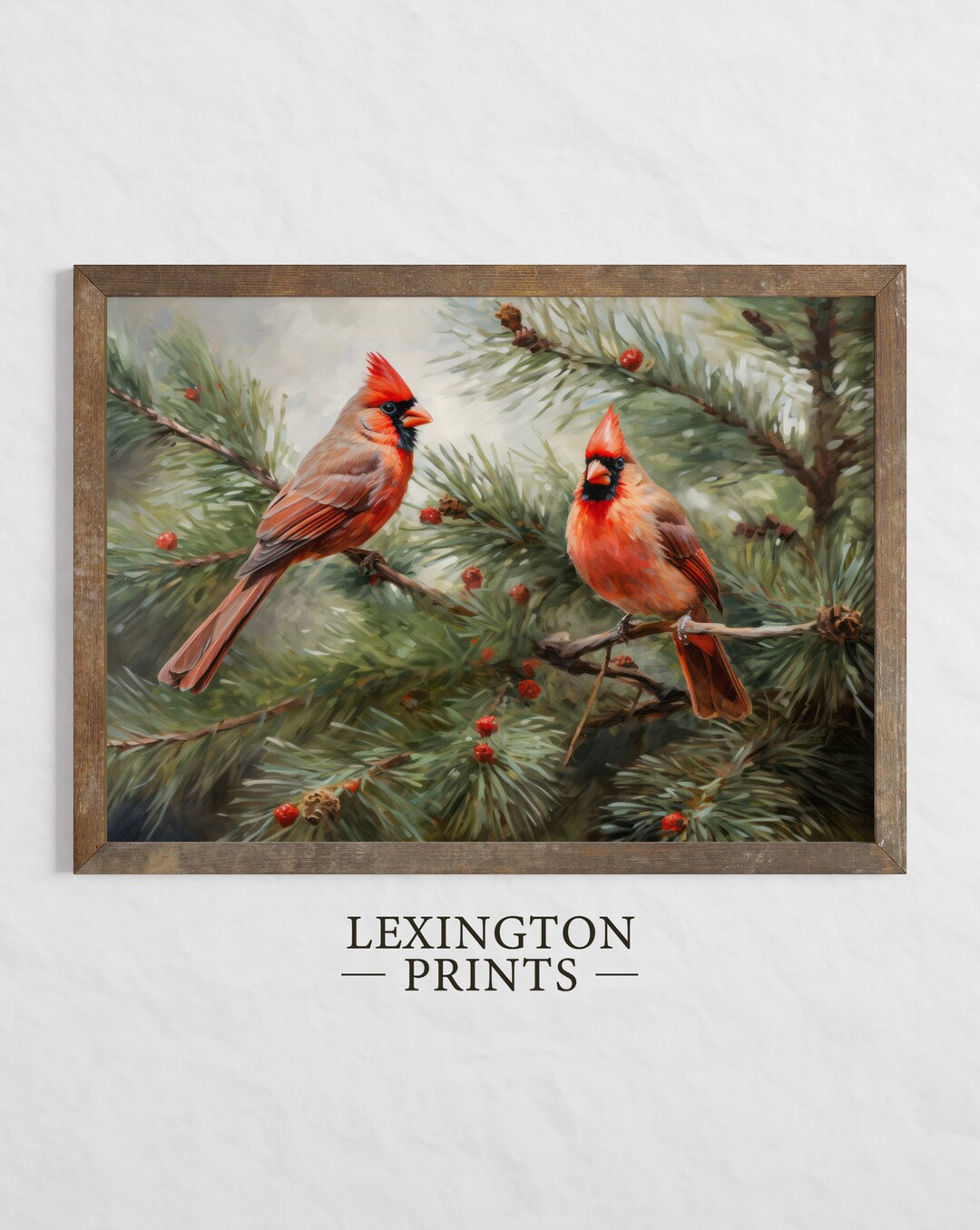 Vintage Christmas Wall Art Winter Cardinal Bird Christmas Oil Painting ...
