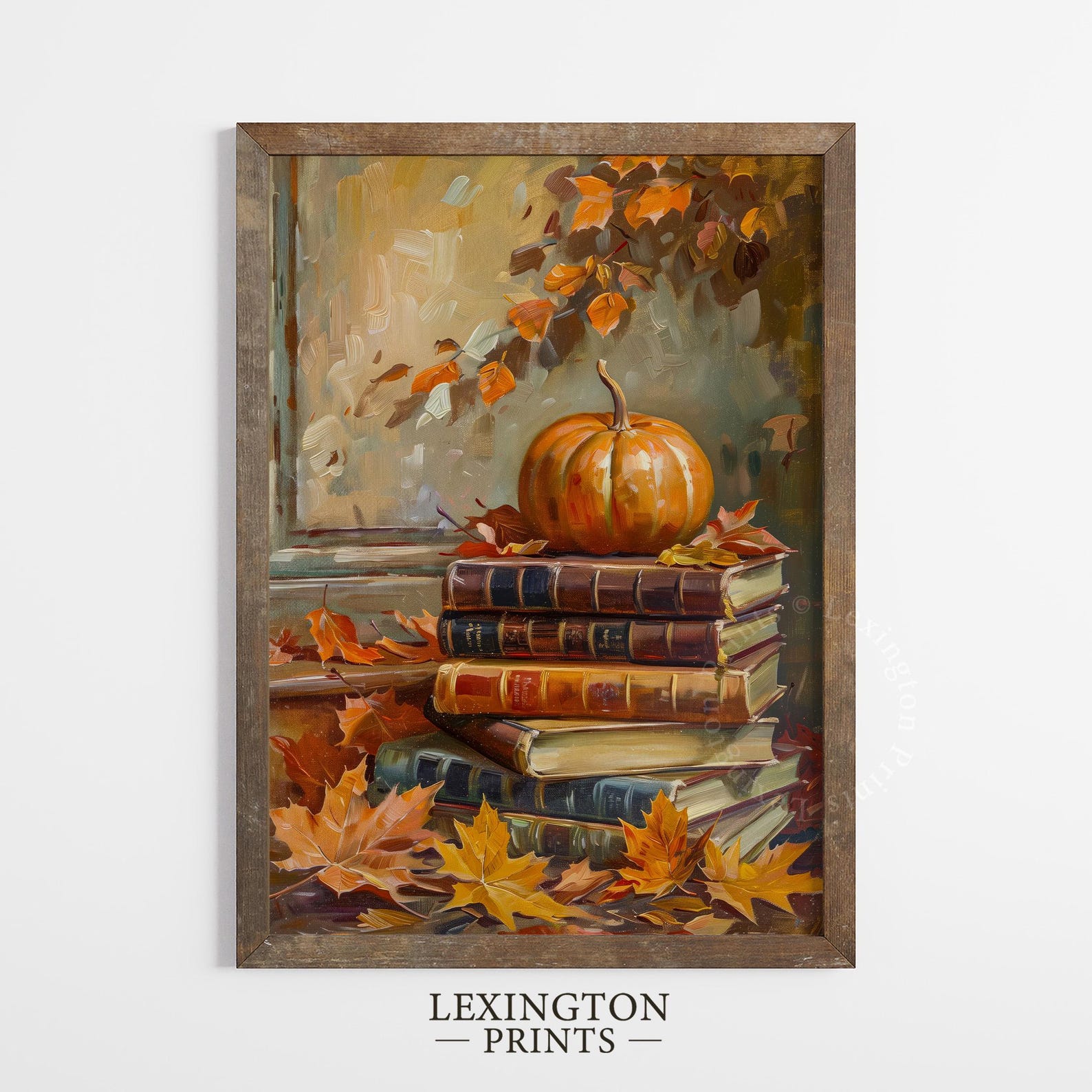 Vintage Book Stack Fall Printable Wall Art, Fall Print Pumpkin Wall Art ...