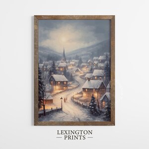 Winter Town City Art Vintage Christmas Wall Art Landscape Painting ...