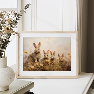 Spring Bunny Rabbits Spring Decor, Vintage Farmhouse Print, Vintage ...