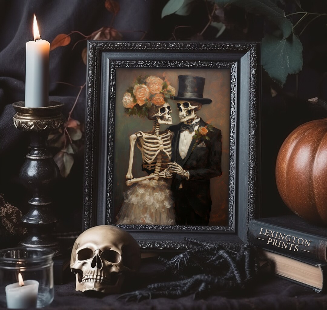 Wedding Bride and Groom Skeleton Halloween Decor Printable Vintage ...