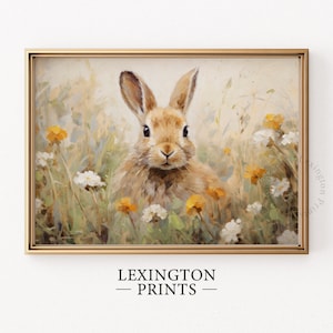 Spring Bunny Rabbit in Wildflower Field Printable, Light Spring Decor ...