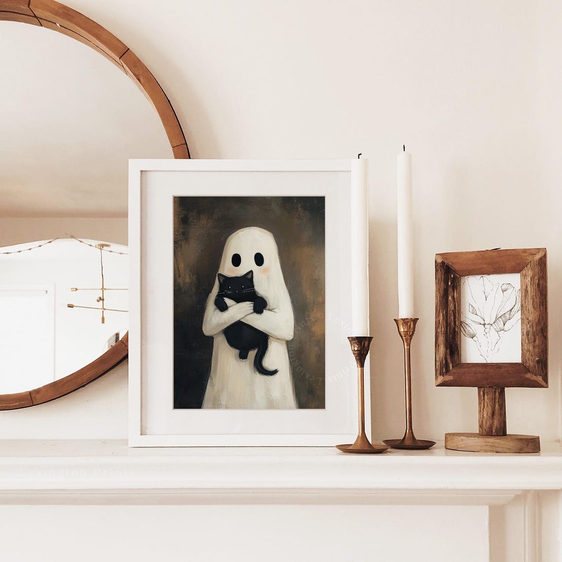 Cute Ghost & Cat Print Halloween Printable Wall Art, Ghost Print Black ...