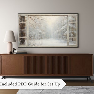 Snowy Window Winter Frame TV Art Winter Forest Wall Art Landscape ...