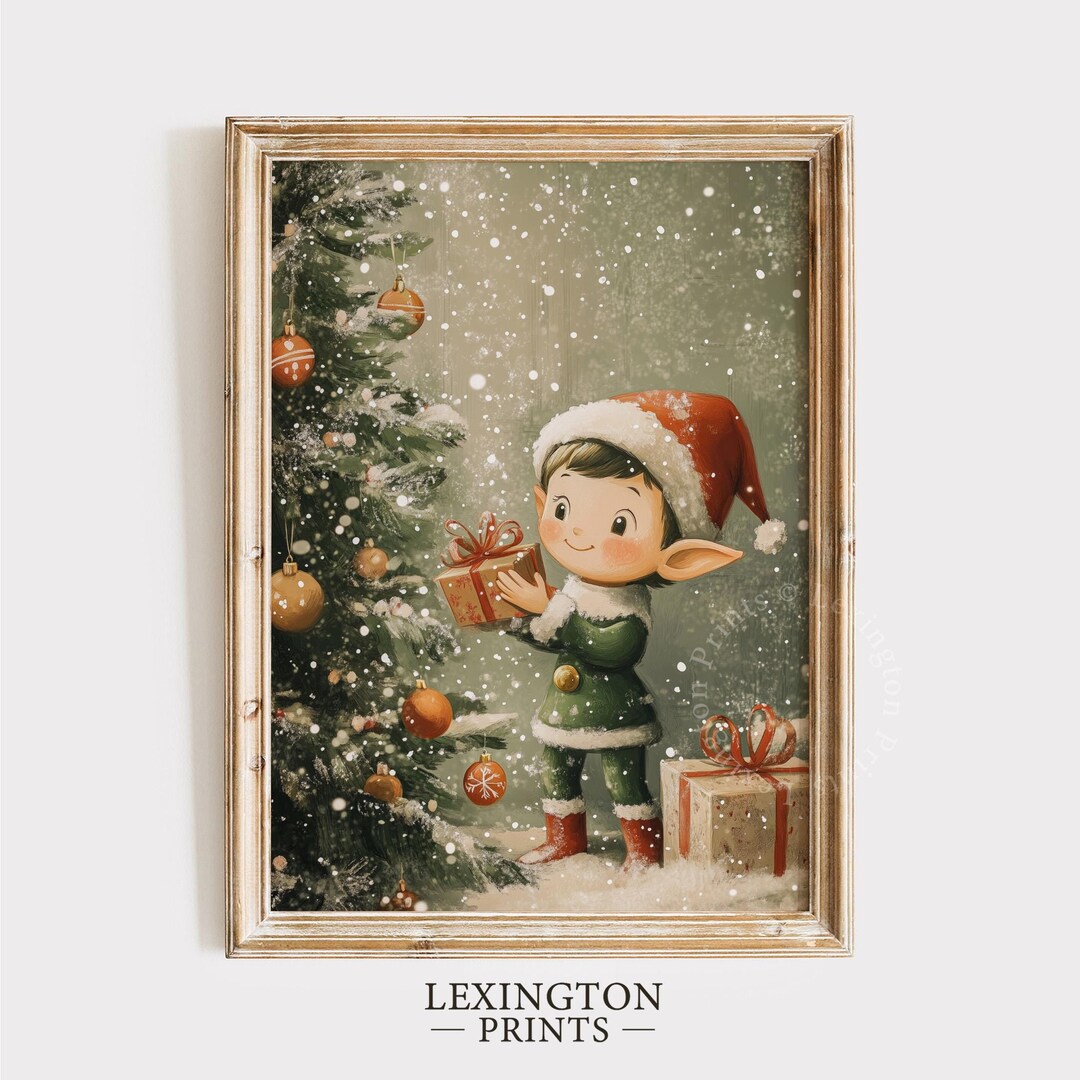 Cute Christmas Elf Print, Christmas Printable Wall Art, Christmas ...