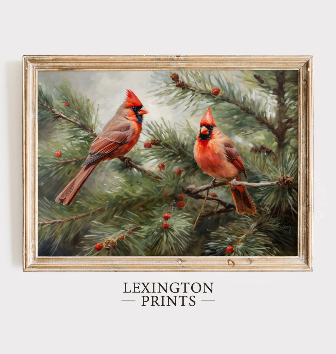 Vintage Christmas Wall Art Winter Cardinal Bird Christmas Oil Painting ...
