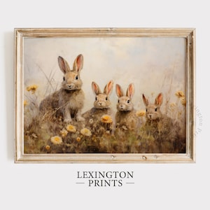 Spring Bunny Rabbits Spring Decor, Vintage Farmhouse Print, Vintage ...