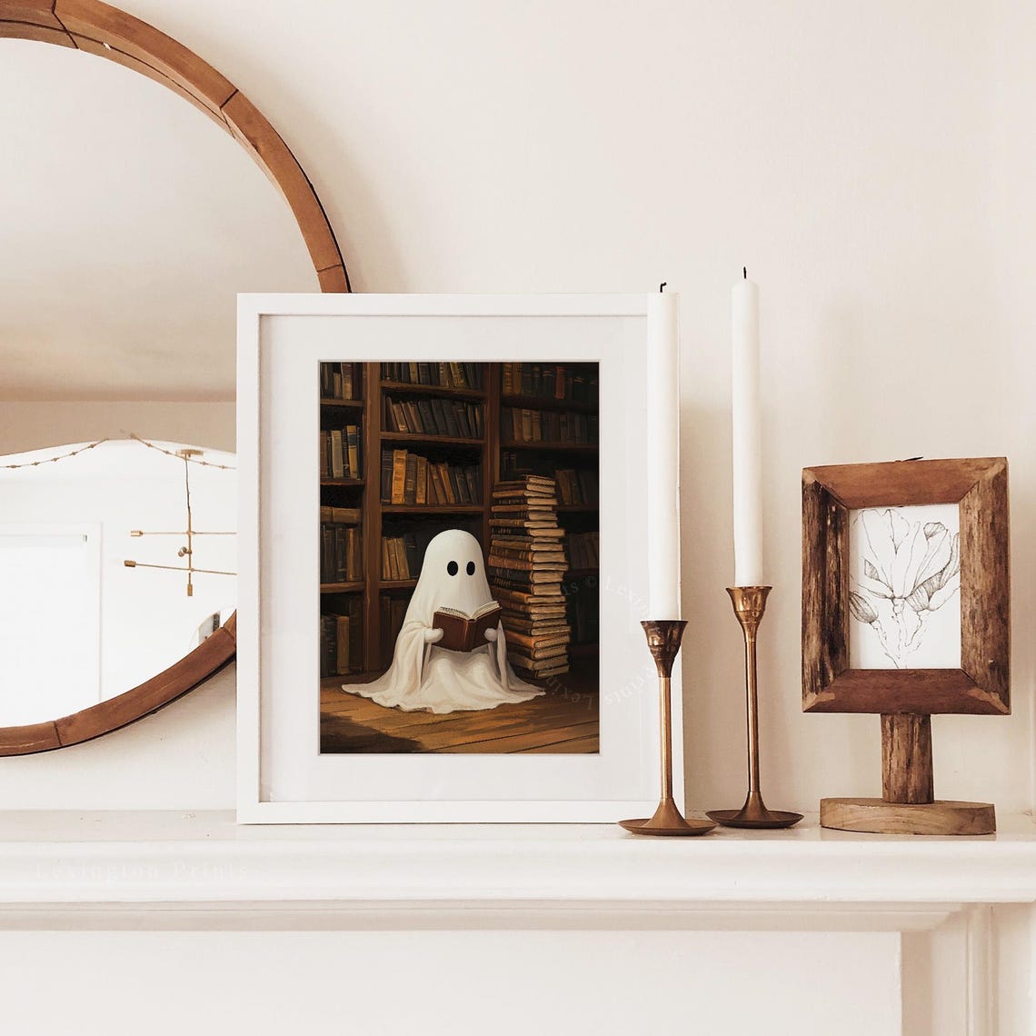 Library Ghost Print Halloween Printable Wall Art, Ghost Reading Print ...