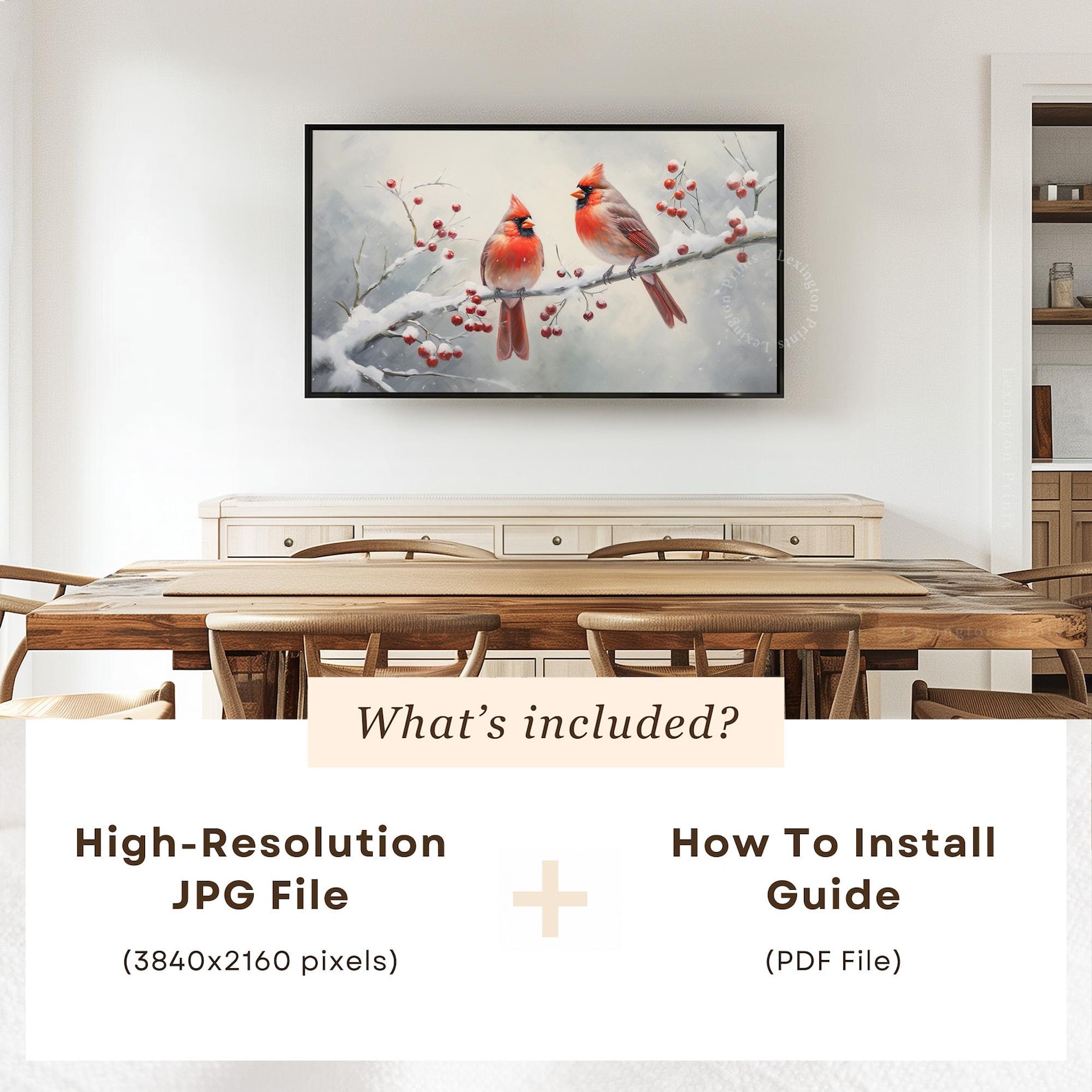 Snowy Winter Cardinal Bird Christmas Frame TV Art Christmas Wall Art ...