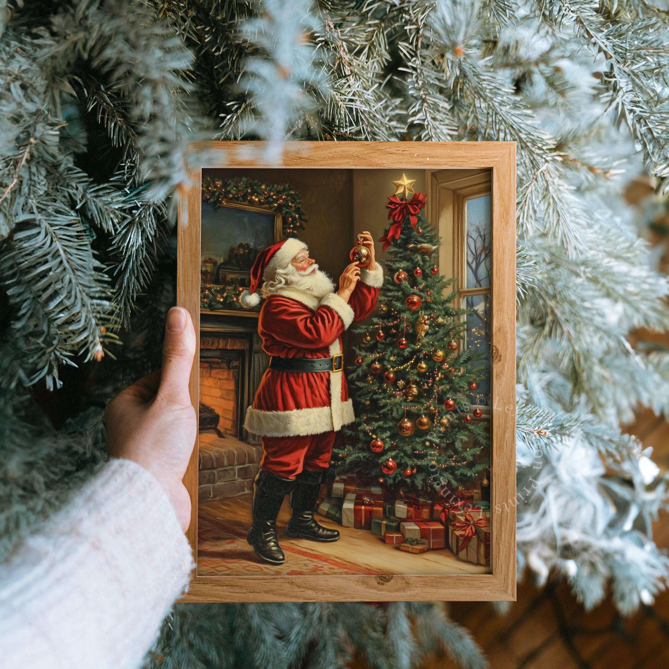 Santa Decorating Christmas Tree Print, Christmas Printable Wall Art ...