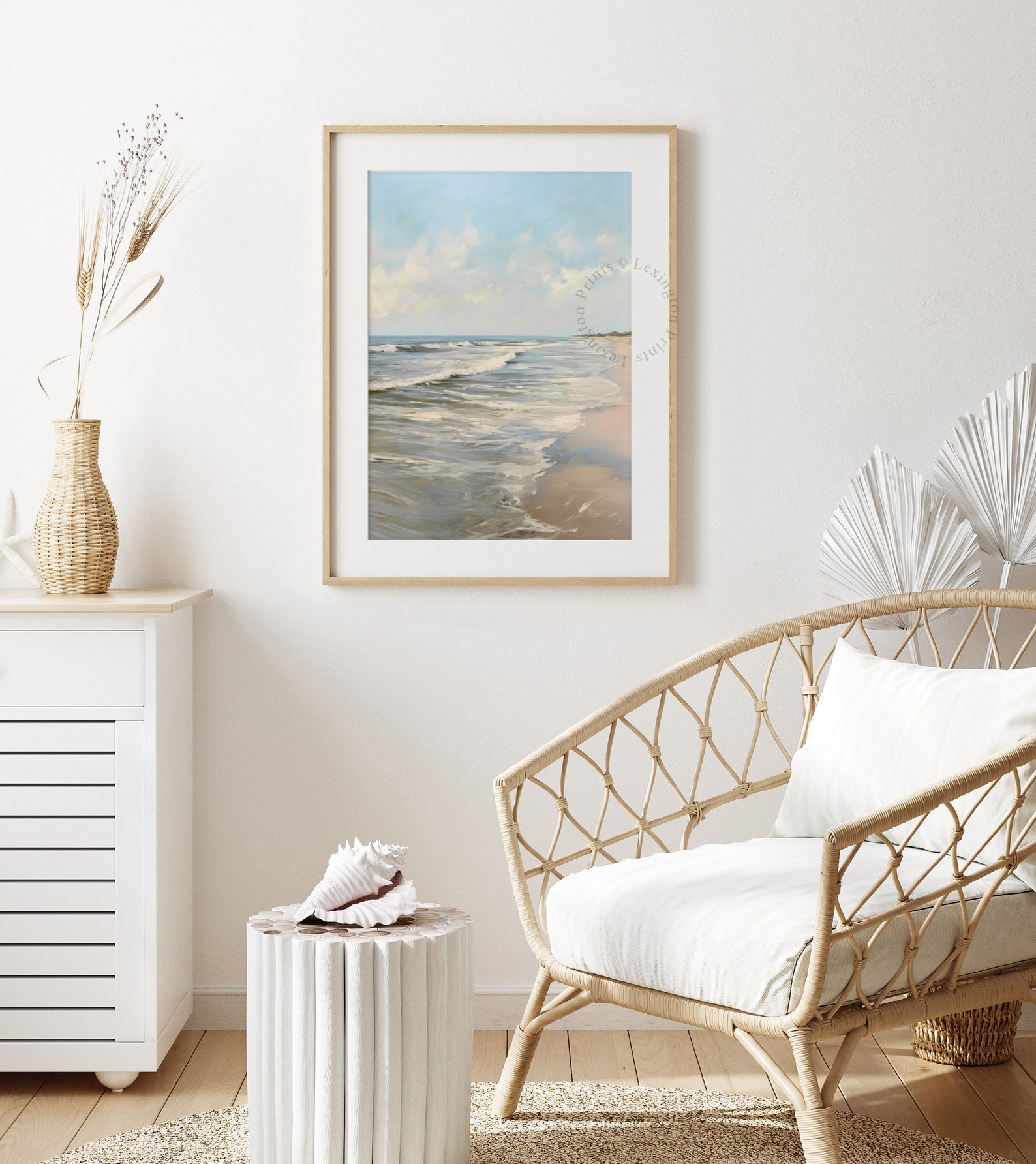 Summer Printable Beach Landscape Painting, Vintage Beach Print Coastal ...
