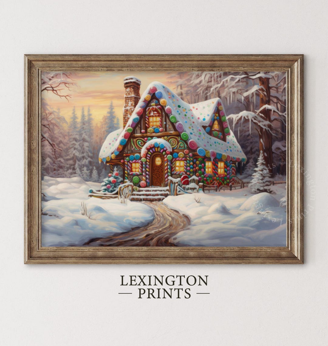 Christmas Wall Art Gingerbread House Christmas Print Tree Forest Print ...