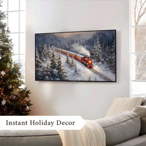 Christmas Train Art Christmas Frame TV Art Christmas Wall Art Forest ...