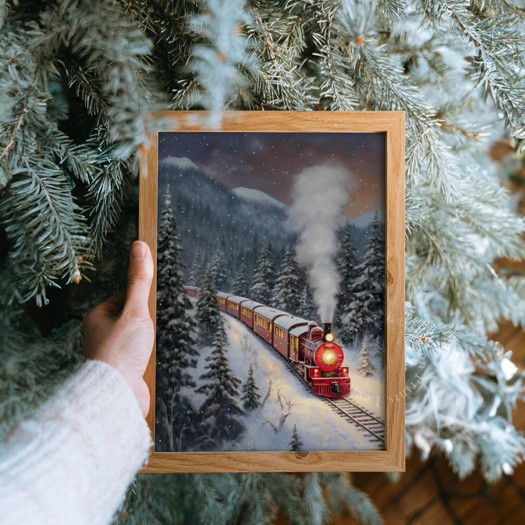 Christmas Train Art Vintage Christmas Wall Art Forest Wall Art ...