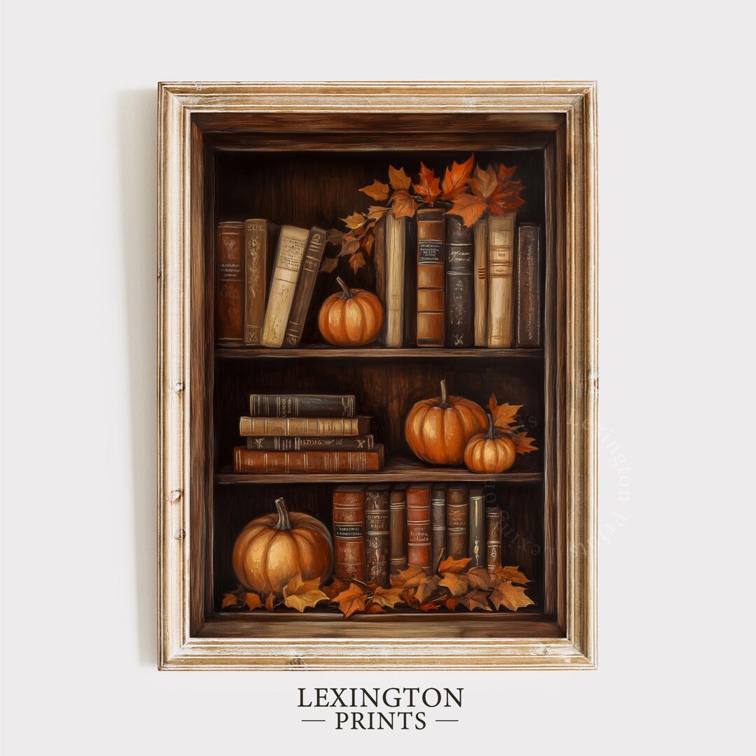 Moody Fall Bookshelf Print, Fall PRINTABLE Wall Art, Fall Print Autumn ...