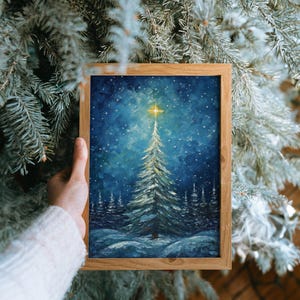 Christmas Starry Night Christmas Wall Art Van Gogh Art Christmas Print ...