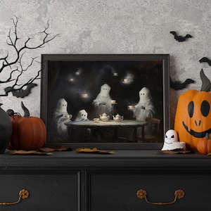 Cute Ghost Decor Vintage Halloween Decor Printable Wall Art Ghost Tea ...