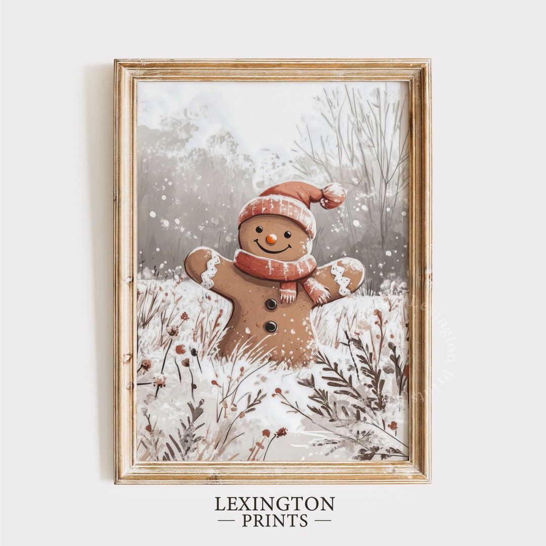 Cute Gingerbread Man Print Christmas Printable Wall Art, Christmas ...
