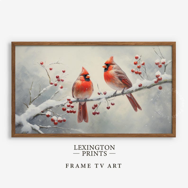 Snowy Winter Cardinal Bird Christmas Frame TV Art Christmas Wall Art ...