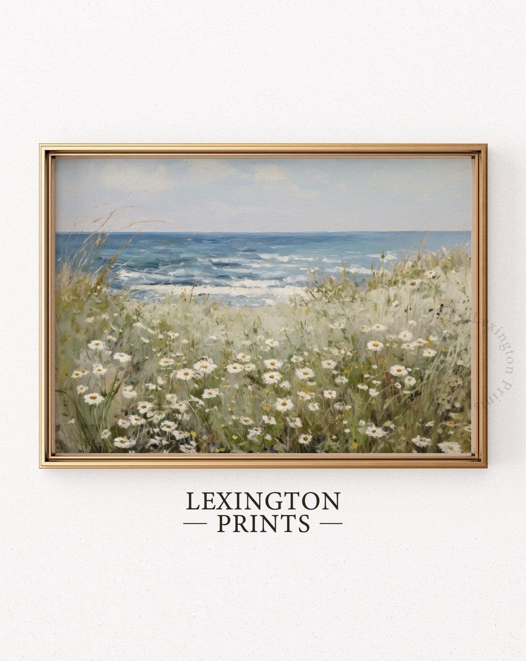 Coastal Wildflower Field Printable Landscape Painting, Vintage Coastal ...