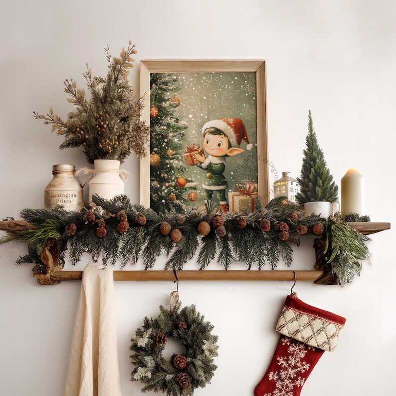 Cute Christmas Elf Print, Christmas Printable Wall Art, Christmas ...