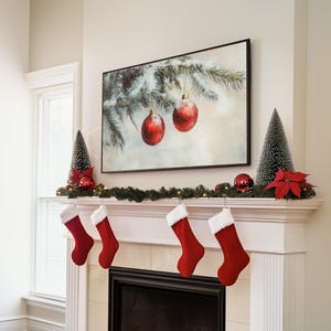 Red Christmas Ornaments TV Art, Christmas Frame TV Art, Winter Tv Art ...