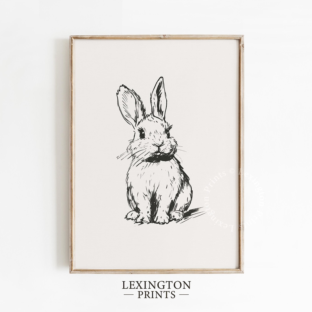 Easter Bunny Sketch Print, Rabbit PRINTABLE Wall Art, Bunny Wall Art ...