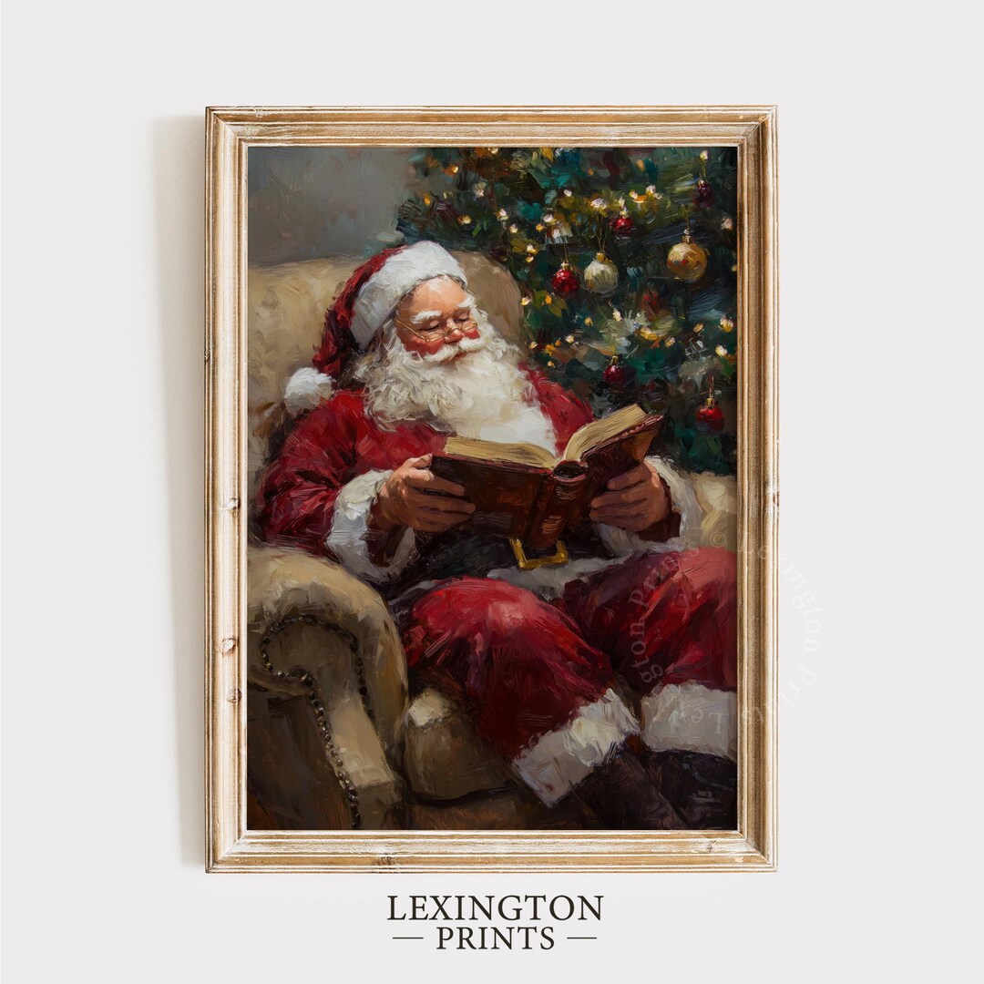 Santa Reading Book Print, Christmas Printable Wall Art, Christmas ...