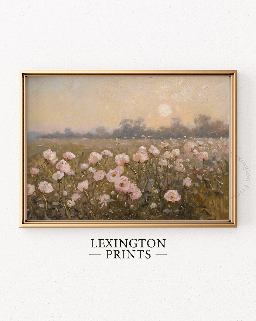 Pastel Pink Wildflower Landscape Print, Vintage Printable Wall Art Pink ...