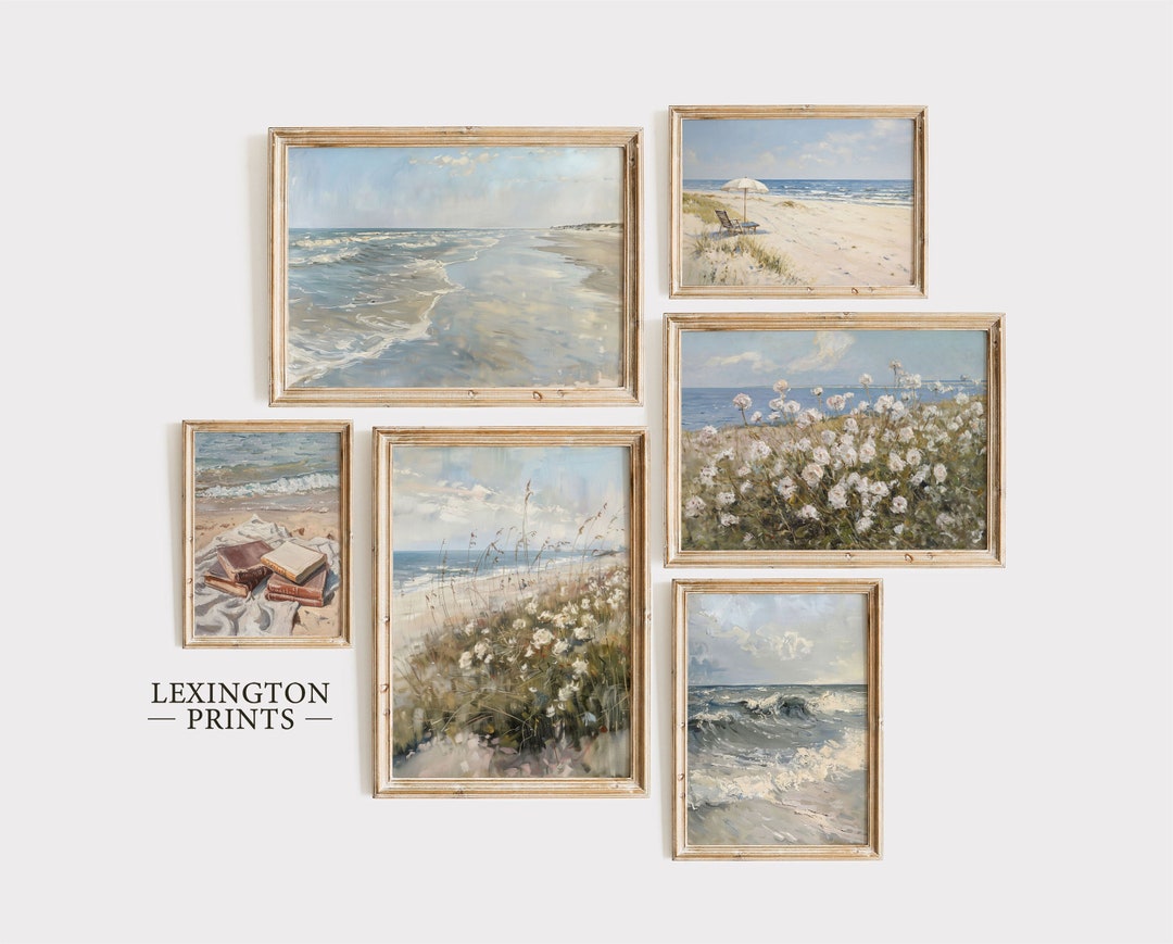 Vintage Summer Coastal Printable Set of 6, Beach Print Coastal Wall Art ...