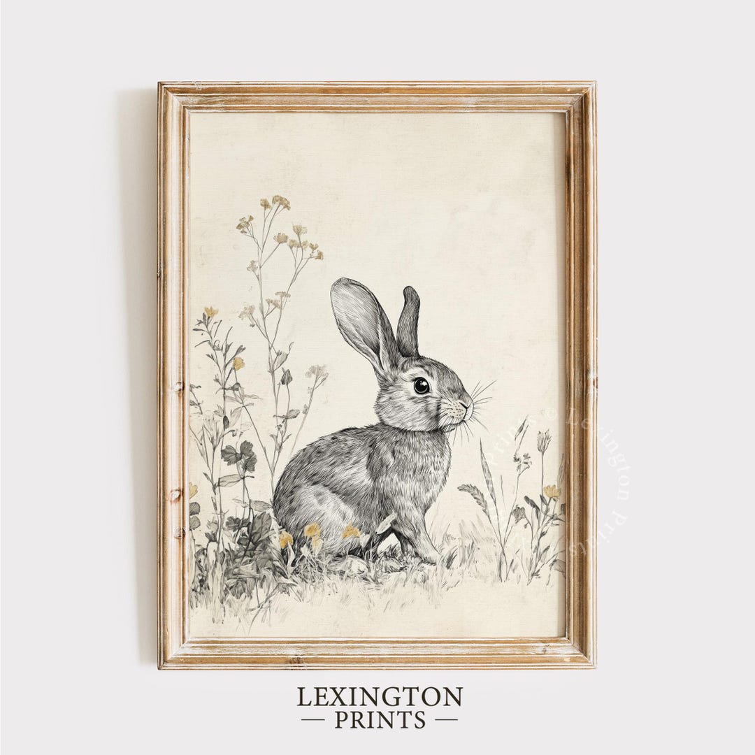Vintage Rabbit Sketch Print, Easter PRINTABLE Wall Art, Bunny Wall Art ...