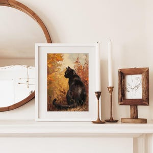 Black Cat Print Fall Printable Wall Art, Halloween Print Black Cat ...