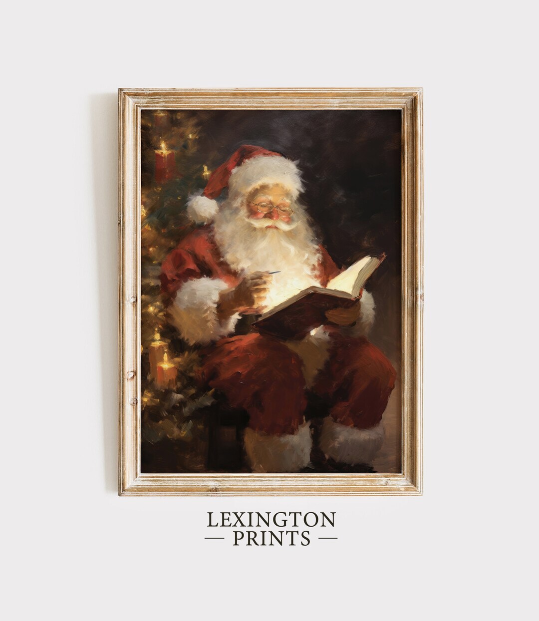 Vintage Christmas Wall Art Santa Writing Book Printable Christmas Oil ...