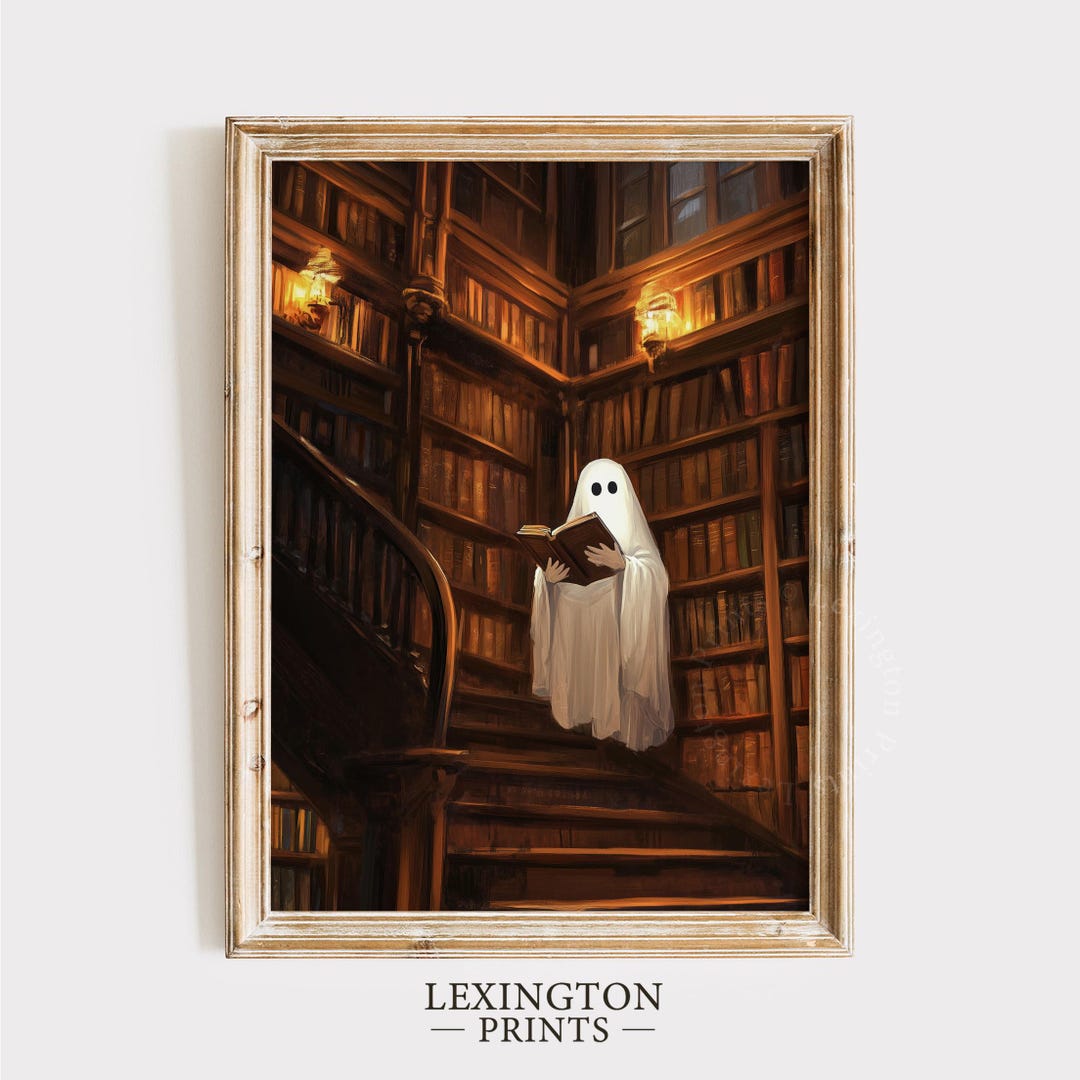 Spooky Library Ghost Print, Halloween Printable Wall Art, Halloween ...